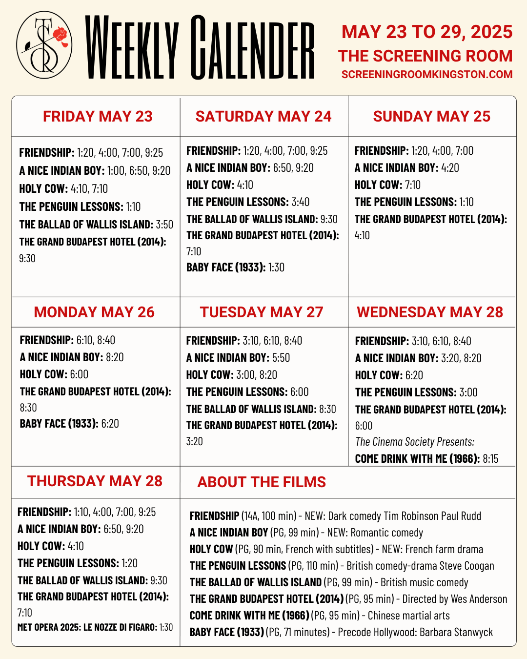 Screening Room (CA) | The Screening Room Movie Theatre | Weekly Calendar